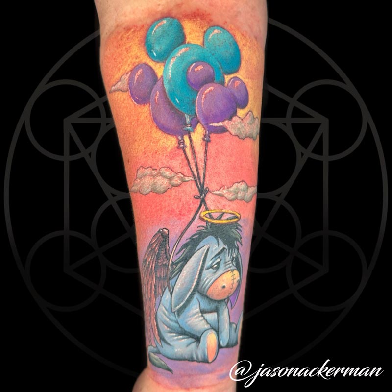 Disney, Color, Watercolor, Surrealism tattoo by Jason Ackerman